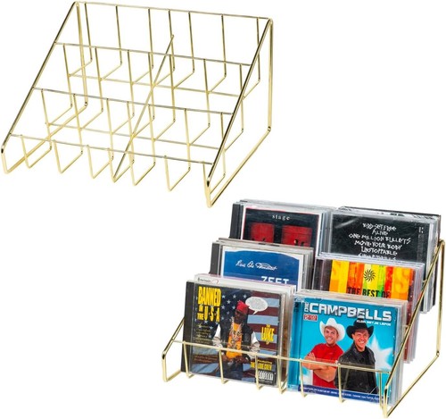 Brass Metal Cascading CD Storage Rack, Tabletop Compact Disc Case, Set ...
