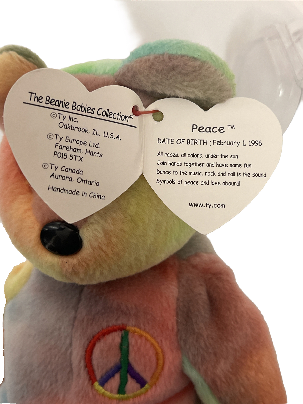 Ty Beanie Baby Peace the Bear Tie-Dyed w Peace Sign Tag On! 1996 | eBay