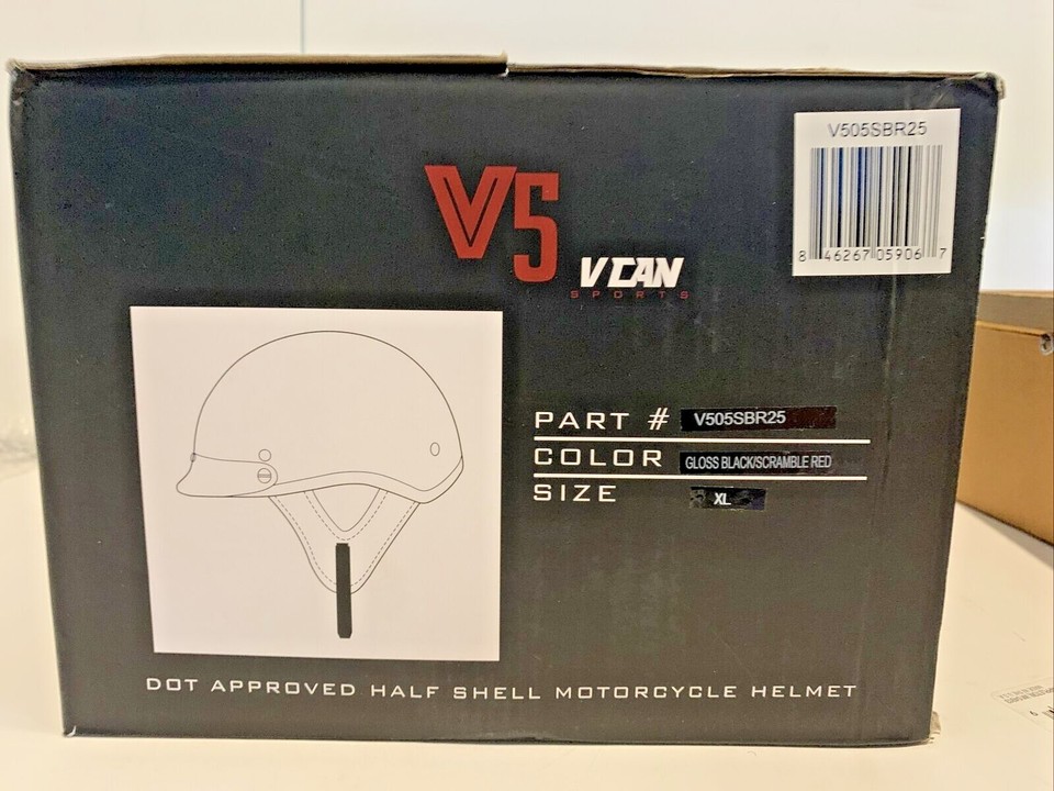 VCAN Sports V5 Dot approved Half Shell Pinstripe Motorcycle Helmet Size ...