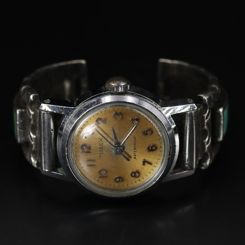 VTG Sterling Silver - NAVAJO Turquoise Inlay Ladies TIMEX Watch Tips ...