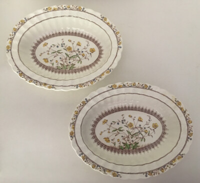 2 VINTAGE COPELAND SPODE BUTTERCUP PATTERN CHINA OVAL SERVING VEGETABLE ...