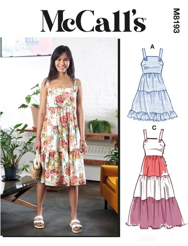 MCCALLS SEWING PATTERN 8193 MISSES 16-24 EASY DRESS STRAPS TIERED SKIRT ...