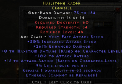 D2r rare crowbill 20ias 261ed fool mod 100ar 9ll eth rep erep--non ...