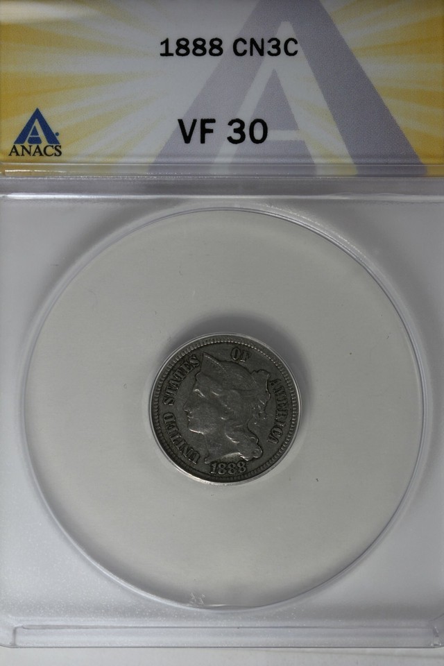 1888 .03 ANACS VF 30 Three Cent Nickel, Liberty Three Cent Piece | eBay