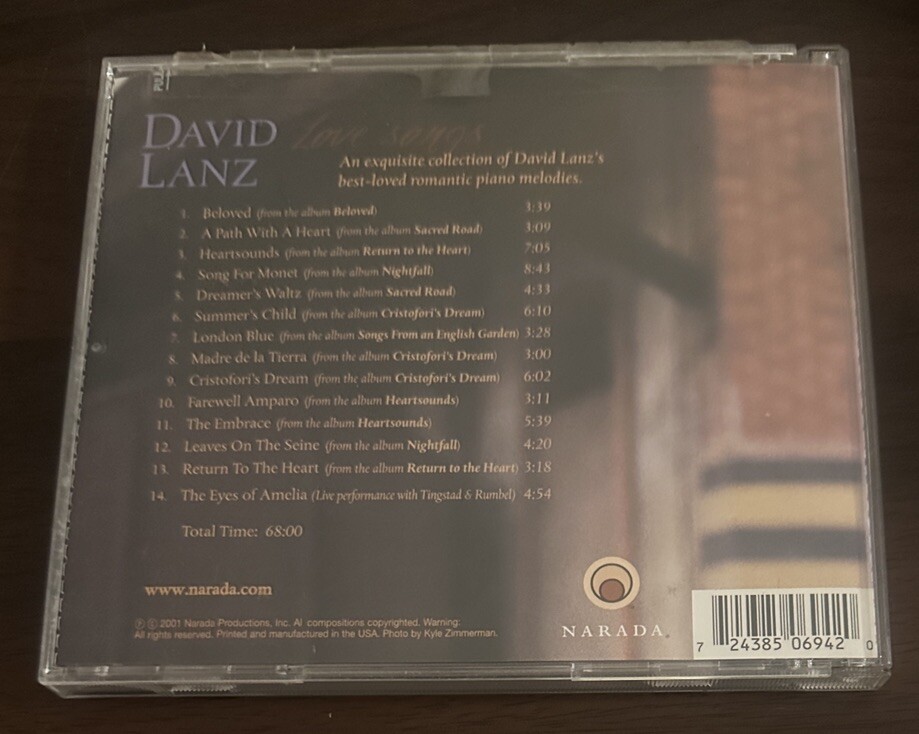 Love Songs by David Lanz (CD, Jan-2001, Narada)-small case crack ...