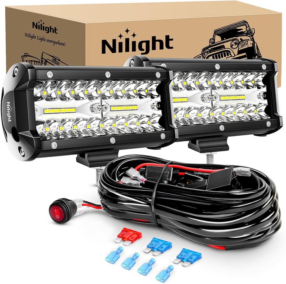 Nilight Side Shooter LED Light Bar 2PCS 7 Inch Triple Row Spot Flood ...