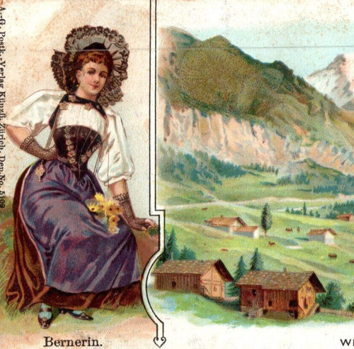 Switzerland Victorian Girl Corset Fishnet Gloves Valley Moun Vintage ...