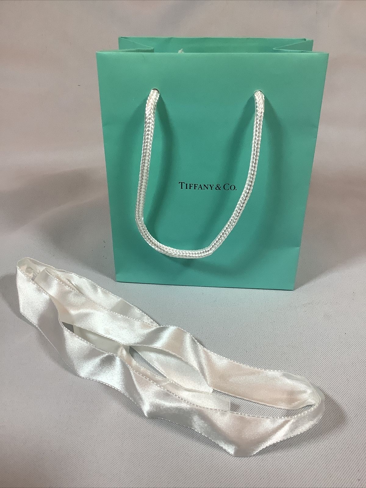 TIFFANY & Co. 5" x 6" x 3” Small Blue Paper Gift Shopping Bag & Ribbon ...