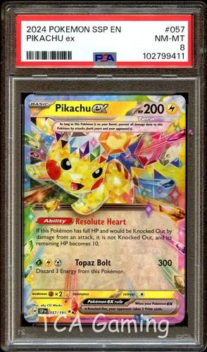 PSA 8 NM-MINT Pikachu Ex 057/191 HOLO RARE Surging Sparks Pokemon Card ...