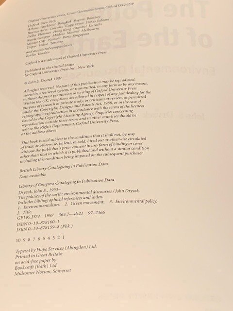 The Politics Of The Earth – John S. Dryzek | eBay Australia