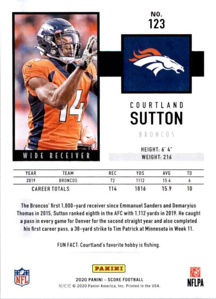 2020 Score #123 Courtland Sutton Denver Broncos Football Card | eBay