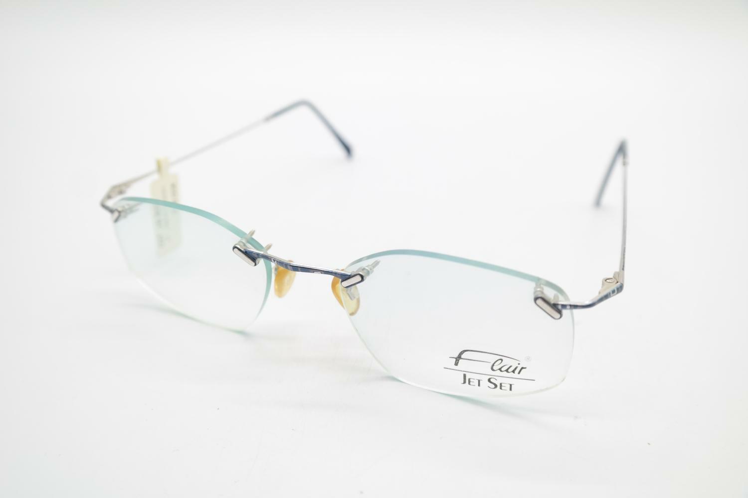 Vintage Flair Jet Set 606 Blau Silber Randlos Brille Brillengestell NOS ...