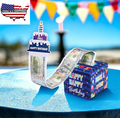 Blue Birthday Money Box for Cash Gift Pull, Surprise Money Gift Boxes ...