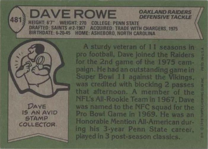 1978 Topps Dave Rowe #481 for sale | eBay