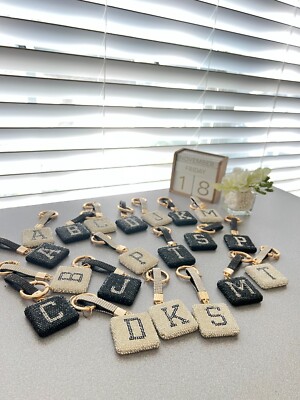 Rhinestone Alphabet Initial Letter Keychain Key Ring Bag Charm Black ...