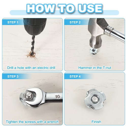 12 Pcs M12 T-Nuts, Zinc Plated Steel 4-Pronged Tee Blind Nut 17 mm ...