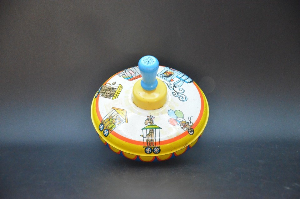 Vintage Tin Top Push-Down Spinning Toy - WORKING | eBay