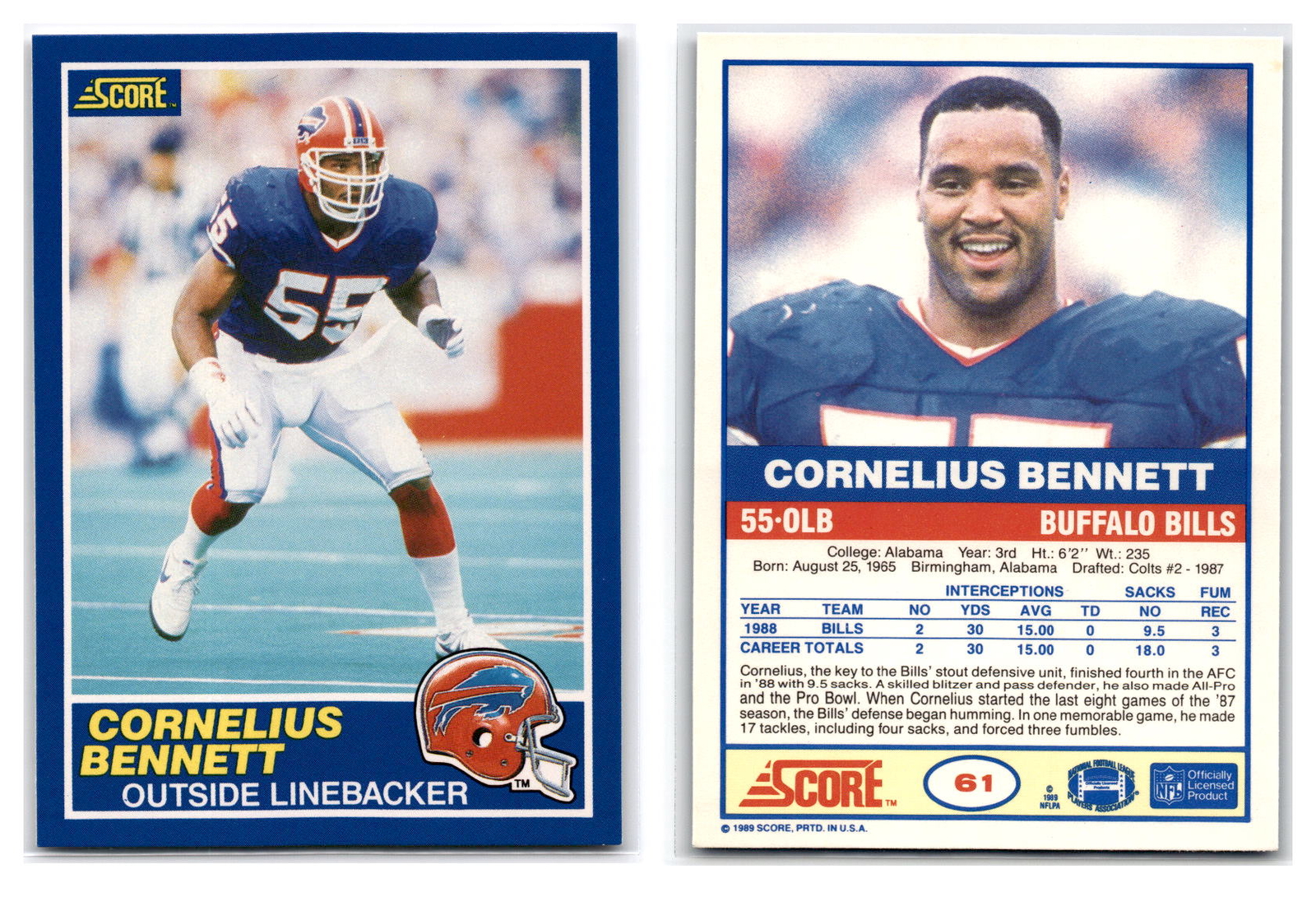 1989 Score Football #61 Cornelius Bennett - Buffalo Bills | eBay