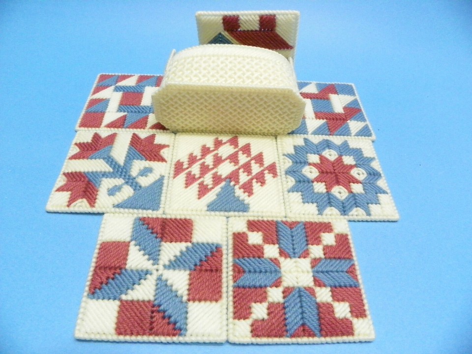 Handmade Plastic Canvas Coaster Sets Of 8 Completed Coasters With ...