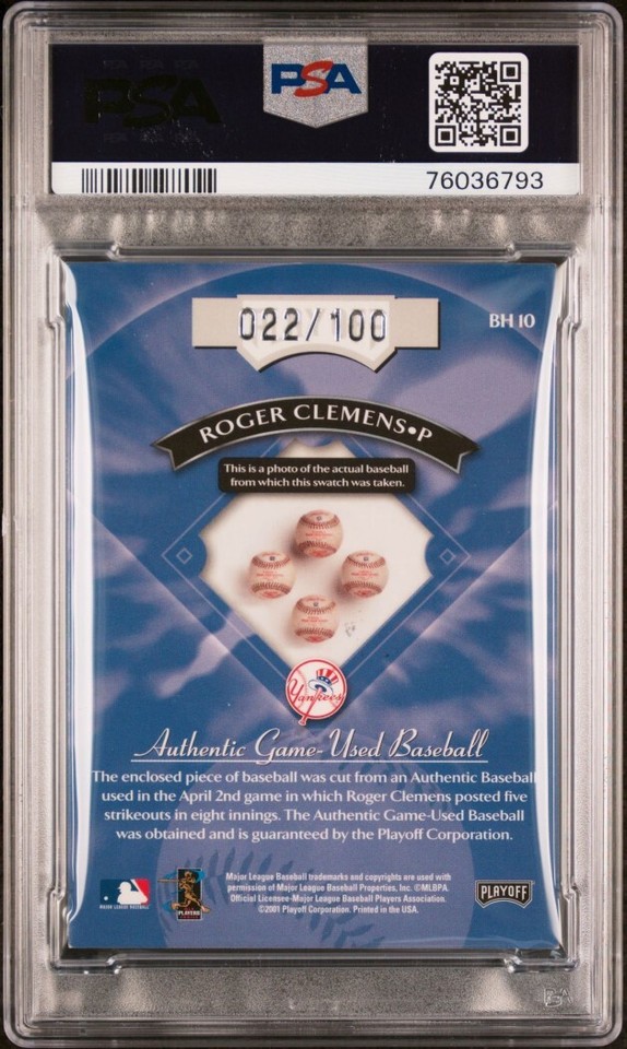 Roger Clemens 2001 Playoff Absolute Mem Boss Jersey # PSA 6 10 Auto # ...