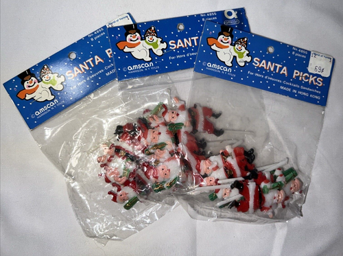 Vintage Amscan Plastic Santa Claus Christmas Cupcake Picks Lot of 3 (24 ...