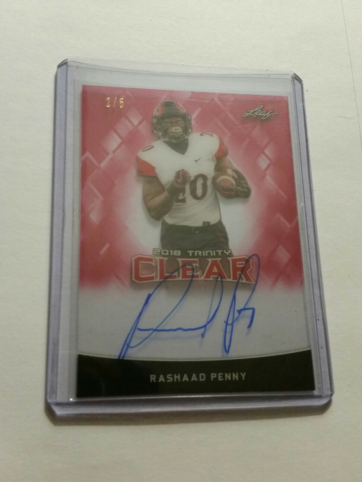 #2/5 Rashaad Penny Rookie Auto 2018 Leaf Trinity Clear Autograph SDSU ...