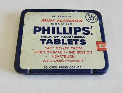 Vintage 1960s PHILLIPS' Milk of Magnesia Tablet 30 tablet Tin - 35 cent ...