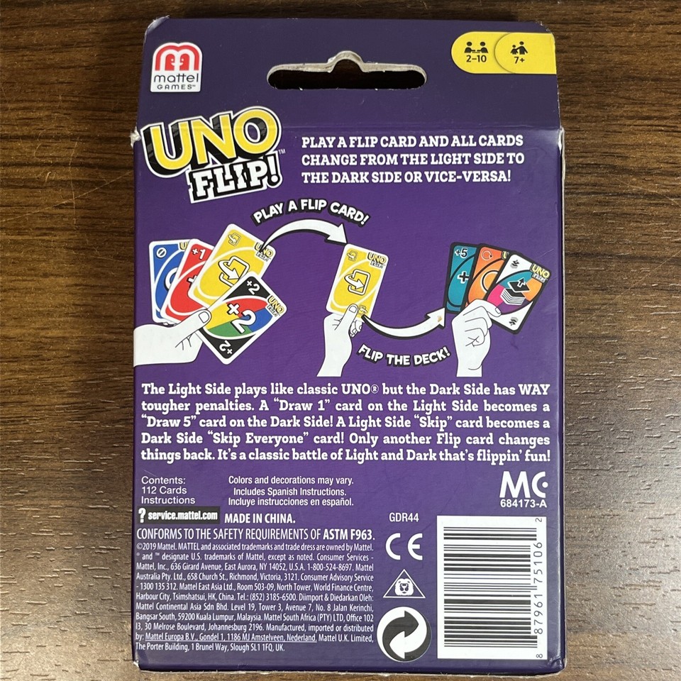 Mattel UNO Flip GDR44 Double Sided Card Game for 2-10 Players Ages 7Y ...