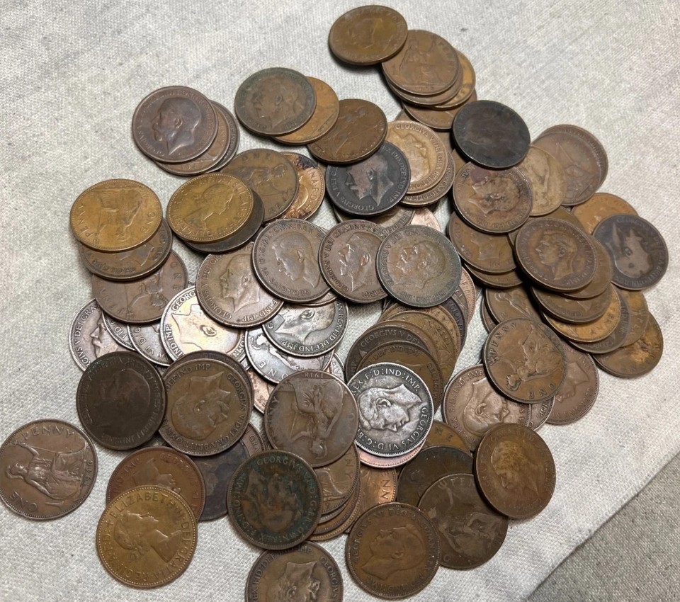 English Large Penny Lot Of 100 Coins 1861-1967 World Coins Lot British ...