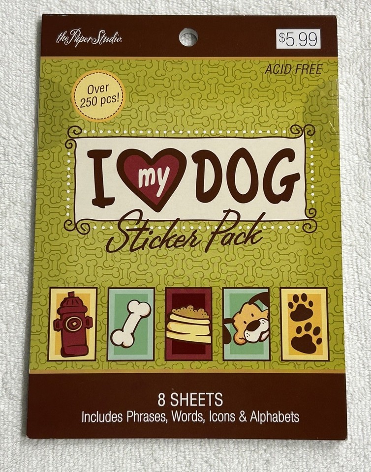 NEW The Paper Studio “I Love My Dog” Sticker Pack 8 Sheets -Over 250 ...