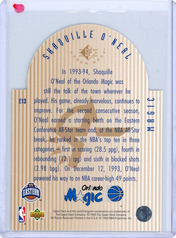 1993-94 Upper Deck Shaquille O’Neal SE NBA All Star Die-cut Insert Card ...