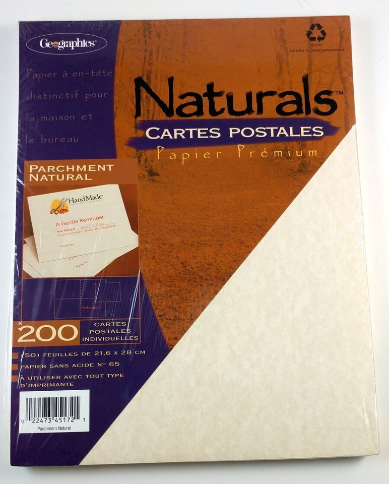 Post Cards Parchment Natural 200-Ct Geographics Naturals Post Cards New ...