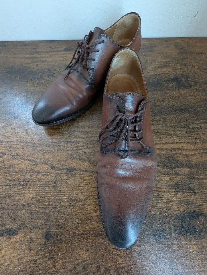 Auth GUCCI Lace Up Shoes loafers Brown Flat UK8 EU42 US8.5 Logo Leather ...
