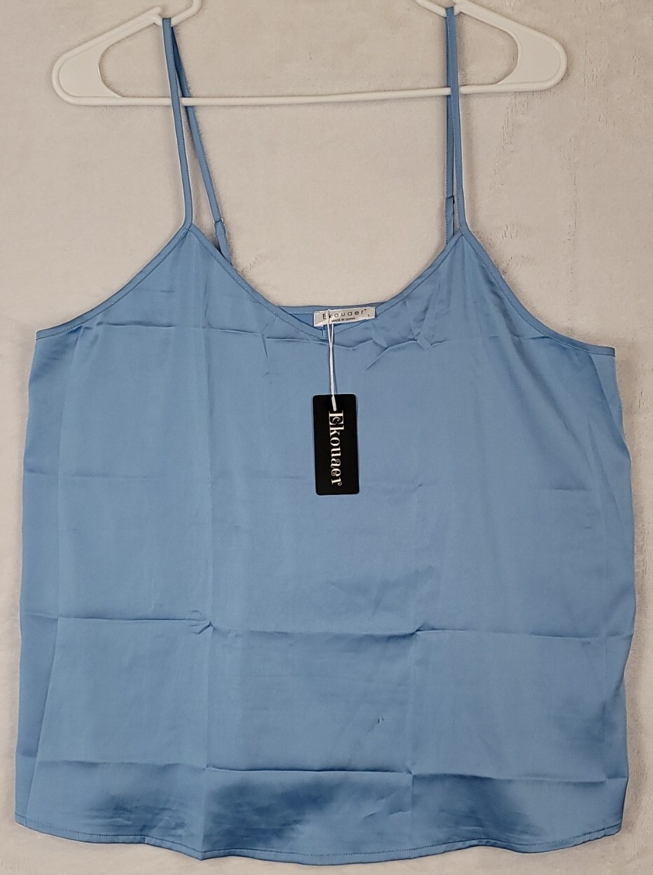 Ekouaer Women's Silky Camisole V-Neck Tank Cami Sleep Top Size LG Light ...