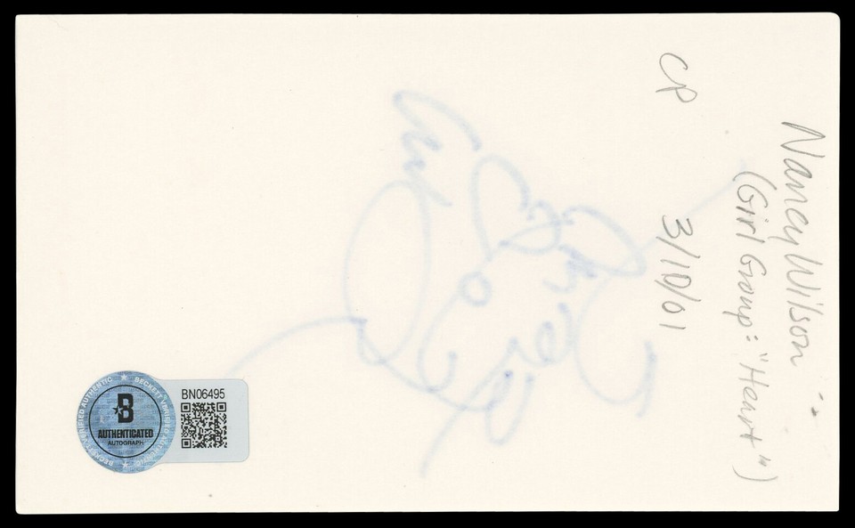 Nancy Wilson Musician Authentic Signed 3x5 Index Card Autographed BAS # ...