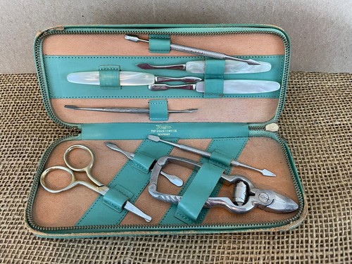 Griffon Vtg 50s Germany Mint Green Leather Case Nail Grooming Kit ...