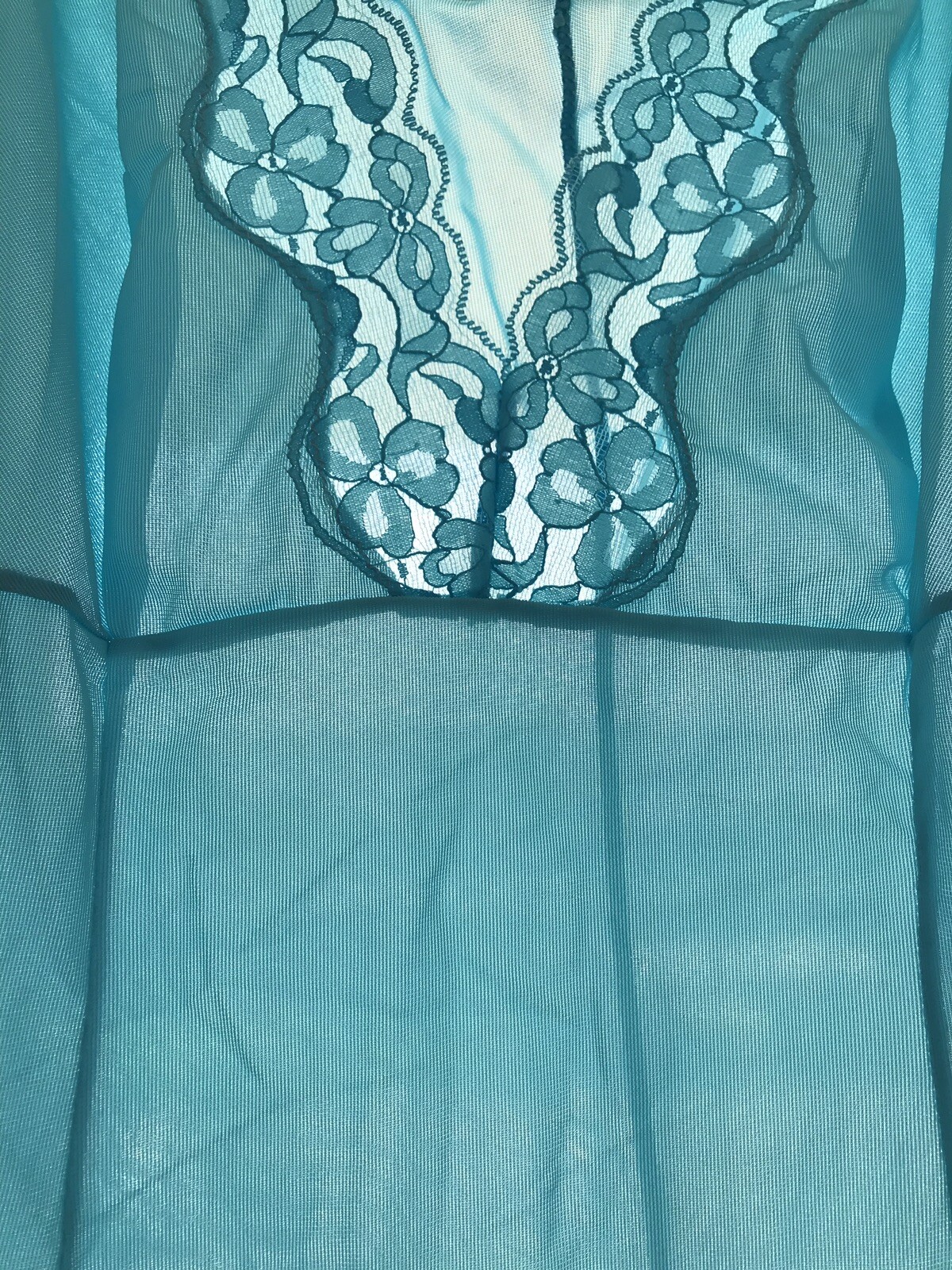 Vintage 70s Nylon Silky Sheer Blue Lace Nightgown Che… - Gem