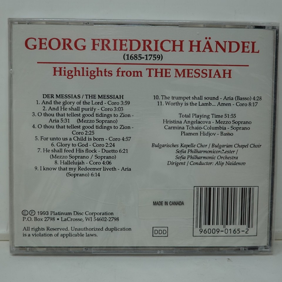 Georg Friedrich Händel - Messiah Highlights CD 1993 Classical Platinum ...