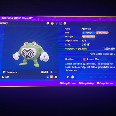 Pokemon Scarlet And Violet Shiny Poliwrath 6IV Battle Ready Fast ...