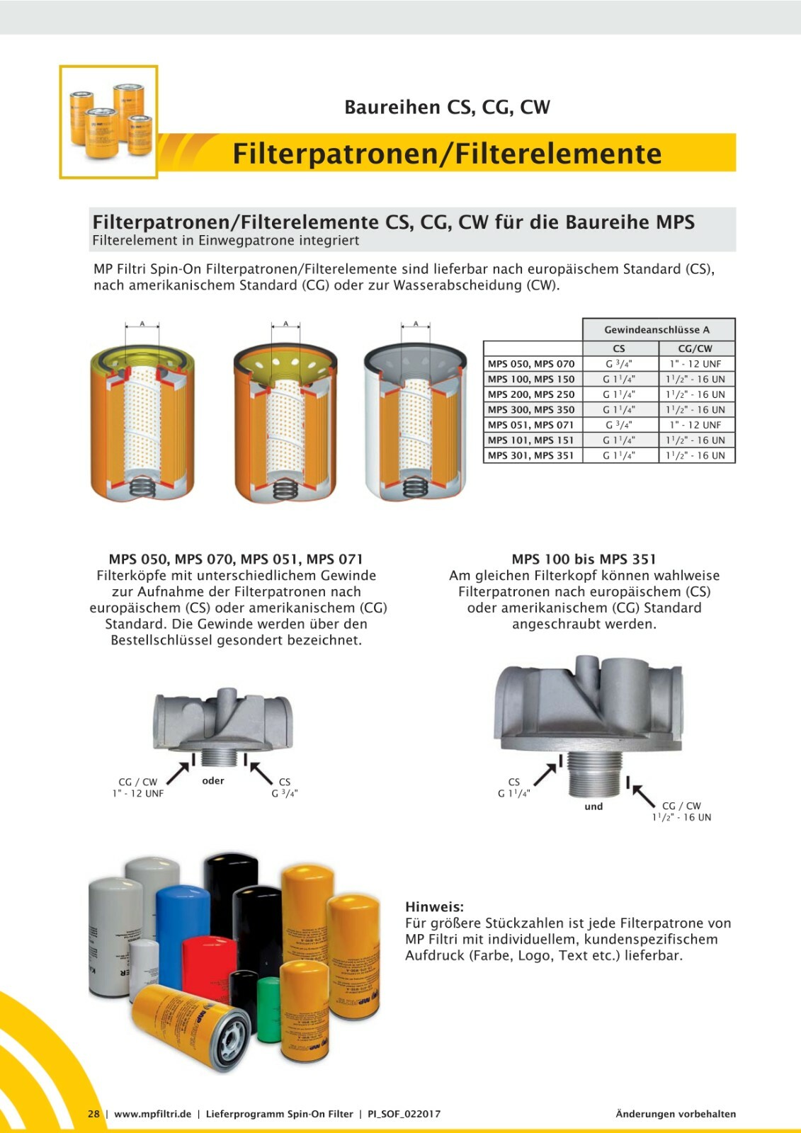 MPS-050-S-G1-M90-A-T MP Filtri Leitungsfilter mit Spin-on Filterpatrone ...