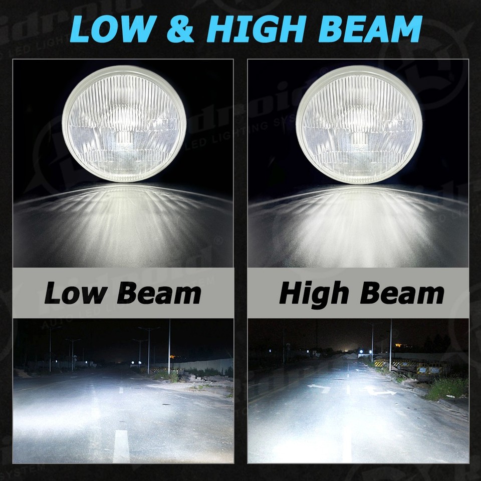 7 Inch Round LED Headlights + H4 Bulb High/Low Beam Combo For MG MGB ...