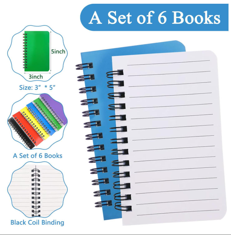6 Pack Small Spiral Notebooks, 3x5 Lined Notepads for Home & Office | eBay