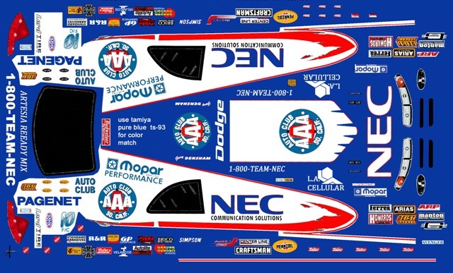 Gary Densham NEC Dodge Funny Car 1/24th - 1/25th Scale Decals | eBay