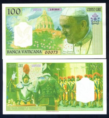 Vatican, 100 Lire, 2019, Private Issue Kamberra - Pope Francis, Swiss ...