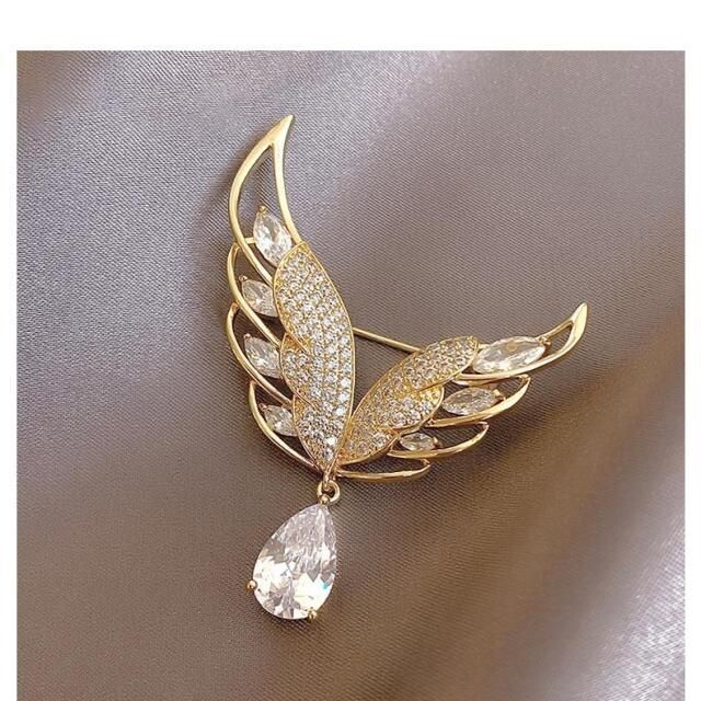 Luxury Upscale Zircon Wings Water Drops Brooches Pins for Women Niche ...