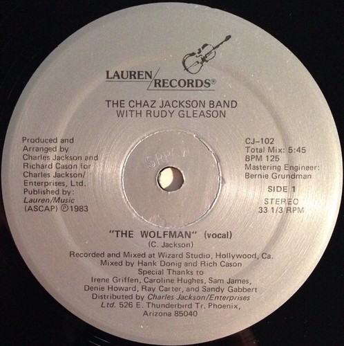The Chaz Jackson Band With Rudy Gleason - The Wolfman 1983 12" Lauren ...