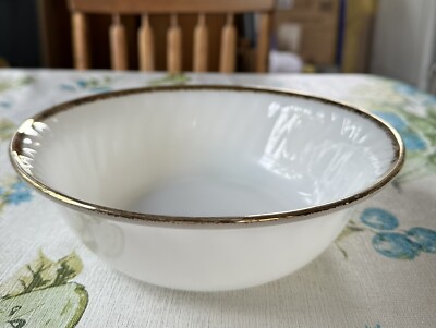 Fire King White Swirl Milk Glass Serving Mixing Bowl Gold Rim 8 1/2 ...