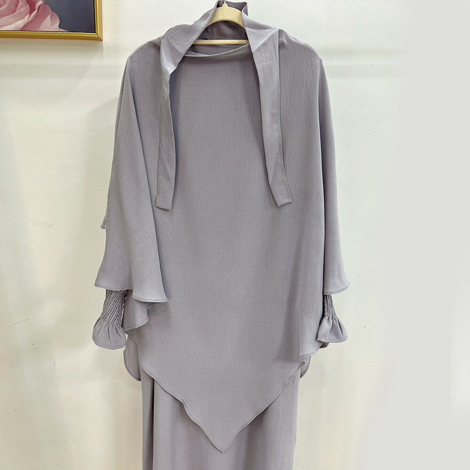 2 Piece Muslim Women Prayer Overhead Hijab Abaya Maxi Dress Set Kaftan ...