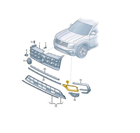 NEW VOLKSWAGEN TERAMONT FRONT BUMPER RIGHT GRILLE 3CN853666C9B9 ...