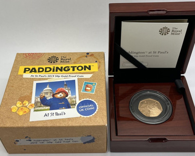 Royal Mint 2019 Paddington Bear at St Paul's 22 carat Gold Proof 50p ...